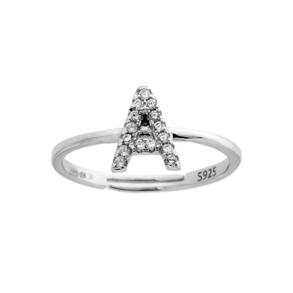 Anello Lettera A per nome Iniziale con Zirconi Bianchi in ARGENTO 925 ...